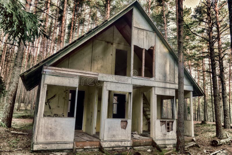 Abandoned Wooden Houses in the Forest Stock Photo - Image of peoples ...