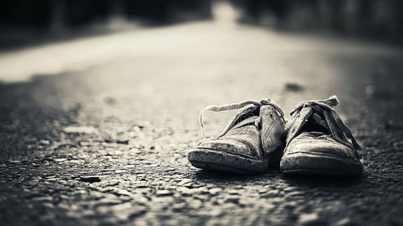 Abandoned Worn Shoes Left Behind on the Street Symbolizing Loss and ...