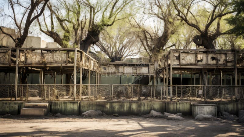 Abandoned Zoo Enclosures Deserted Stock Illustration - Illustration of ...