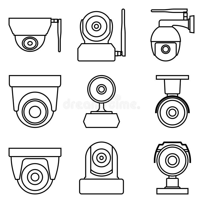 Cameras for Home and Office. Flat Icon. Thin Line Vector Stock Vector ...