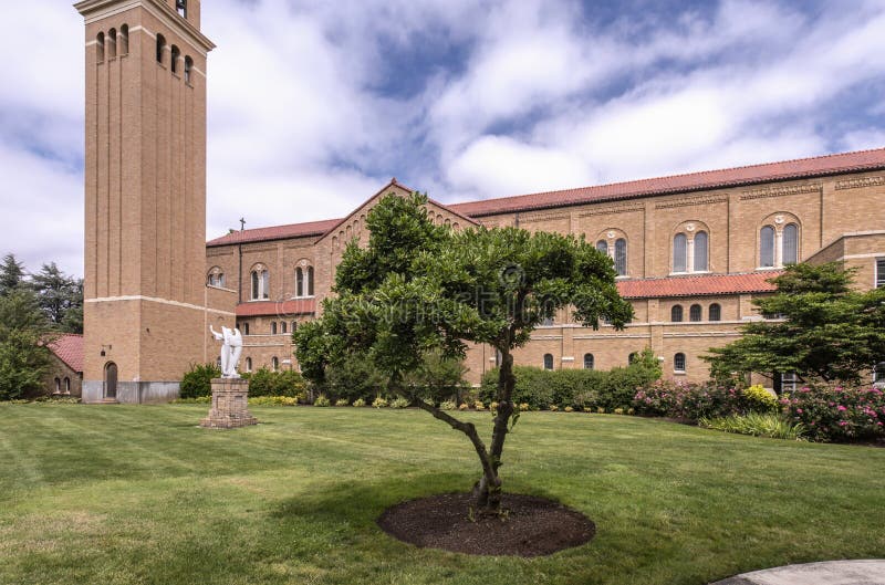 The Abbey on Mt. Angel Oregon. Stock Image - Image of garden, plants ...