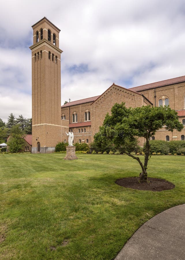 The Abbey on Mt. Angel Oregon. Stock Image - Image of building, benches ...
