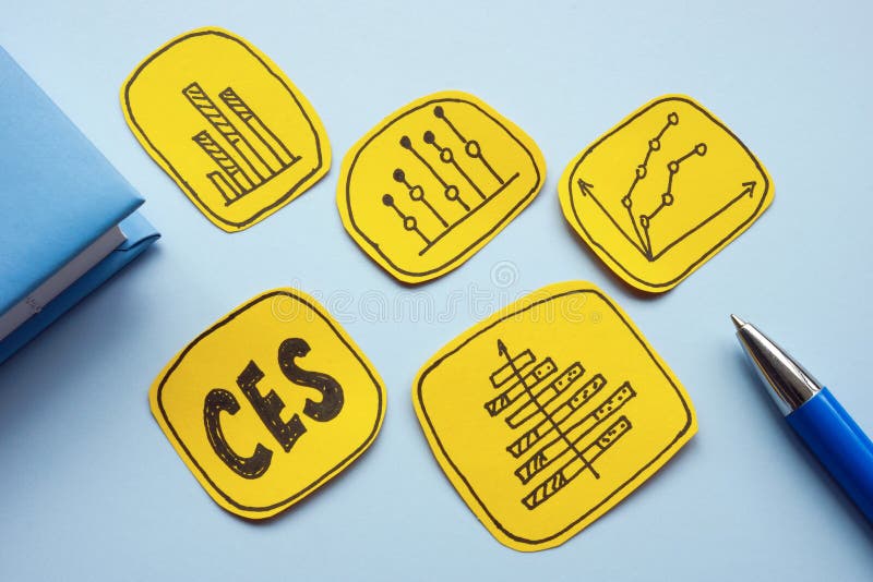 Abbreviation CES Customer Effort Score and Charts. Stock Photo - Image ...