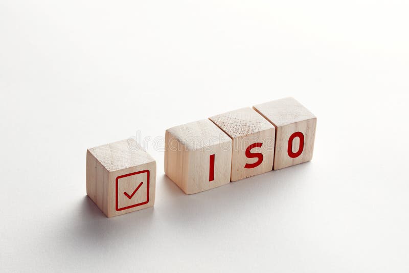 The Abbreviation ISO on Wooden Cubes with Check Mark on White ...