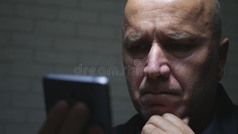 Disappointed Businessperson Text Using Cellphone Communication. Stock ...