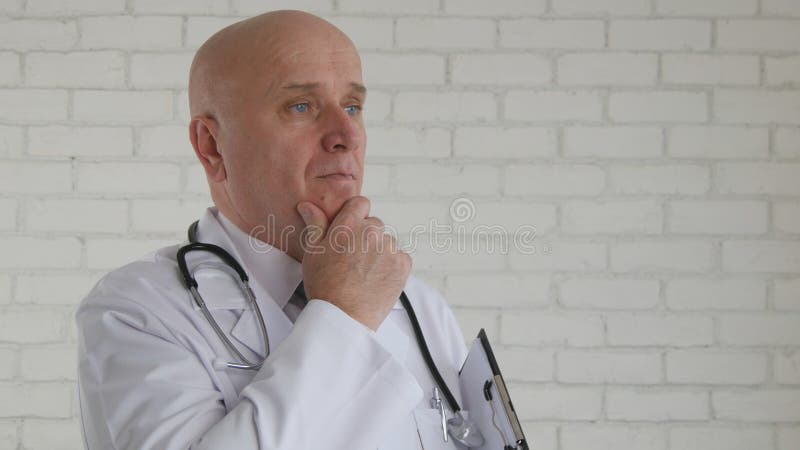 Doctor Troubled Face Expression Thinking Pensive Stock Image - Image of ...