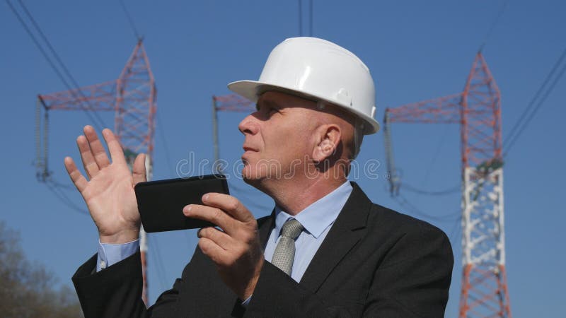 Energy Industry Engineer Use Cell Phone Working in Maintenance Activity ...