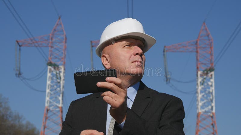 Energy Industry Engineer Use Cell Phone Working in Maintenance Activity ...