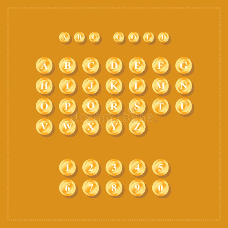 ABC Alphabet. Golden Coins on Orange Background Stock Illustration ...