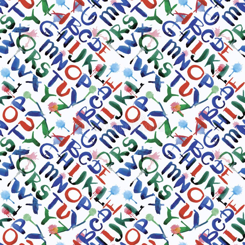 Abc Alphabet Watercolor Calligraphy Letters Seamless Pattern Vector ...