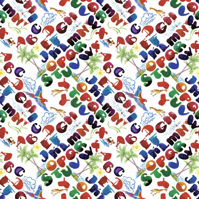 Abc Alphabet Watercolor Calligraphy Letters Seamless Pattern Vector ...