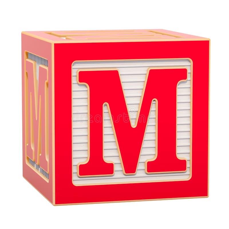 Abc Alphabet Wooden Block With M Letter 3d Rendering Stock Illustration Illustration Of