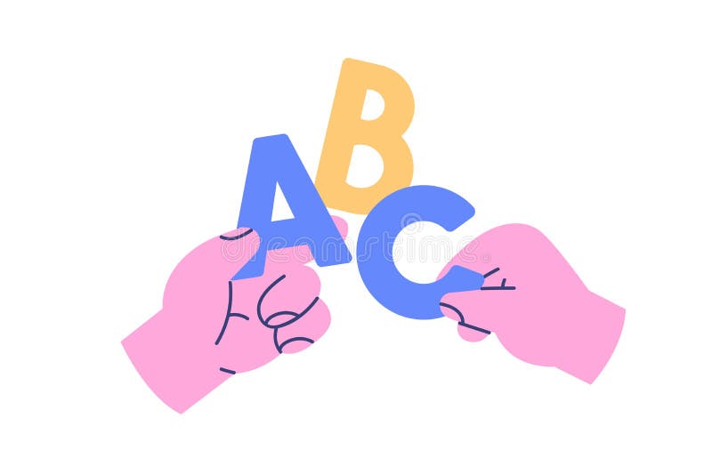 ABC, Basic Alphabet Letters in Hands Icon. Arms Holding a, B, C for ...