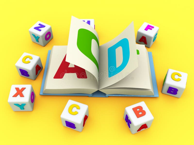 Abc Book and Blocks on the Yellow Background Stock Image - Image of ...