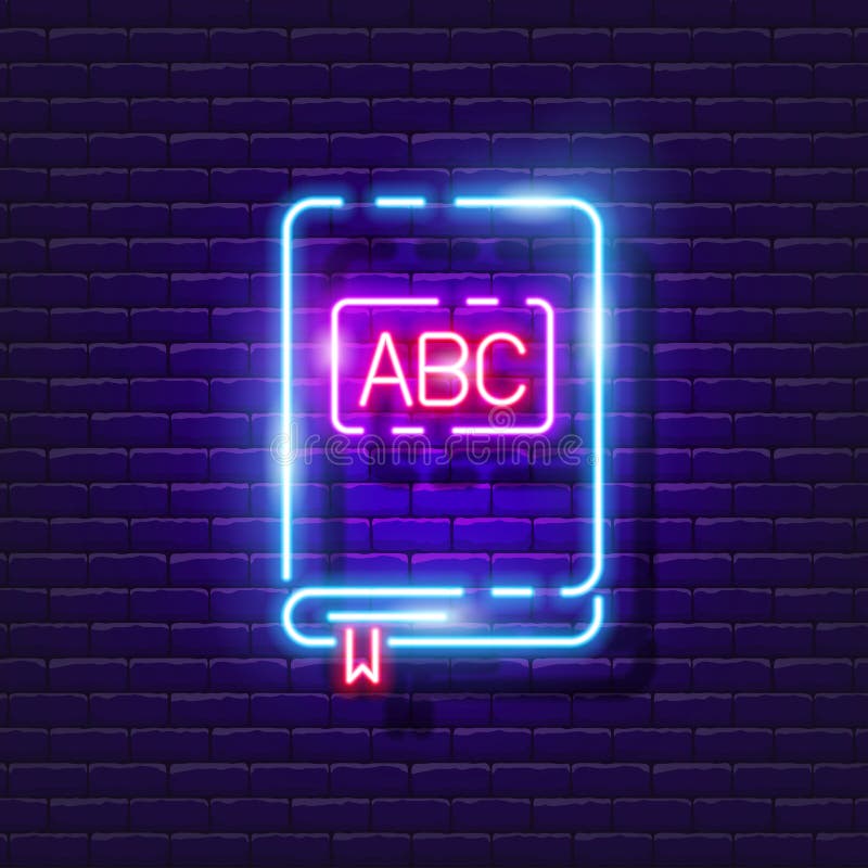 ABC-book Neon Sign. Study Book Glowing Icon. Vector Illustration for ...