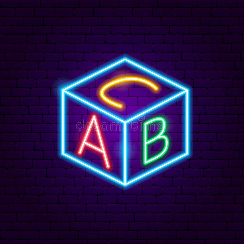 ABC Cube Neon Sign stock vector. Illustration of game - 191601981