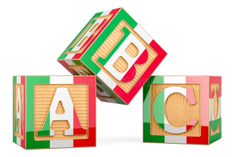 ABC Cubes with Italian Flag. 3D Rendering Stock Illustration ...
