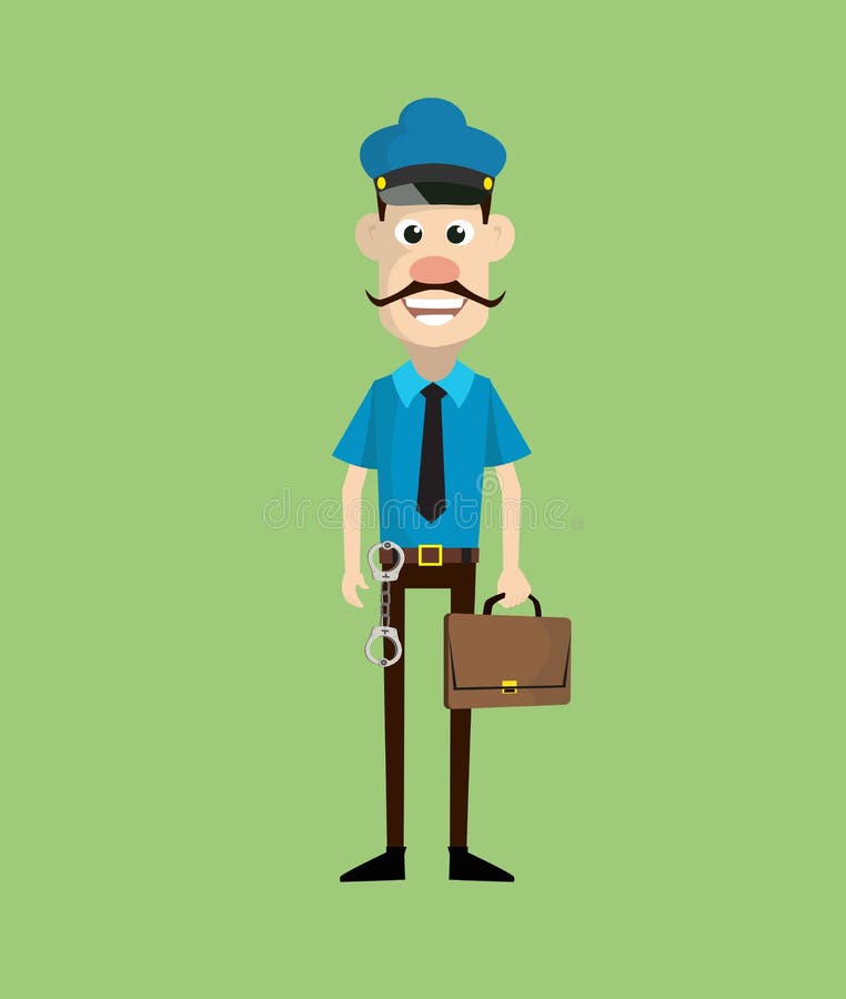 Cartoon Cop Policeman - Holding a Suitcase and Ready To Go Stock Vector ...