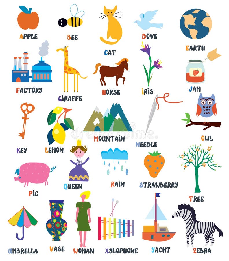 Abc for Kids with Animals, Objects, Toys Stock Vector - Illustration of ...