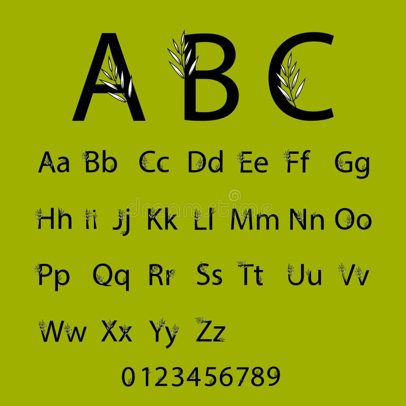 ABC - Latin Alphabet. Unique Hand Drawn Poster with Leaf Letters in ...