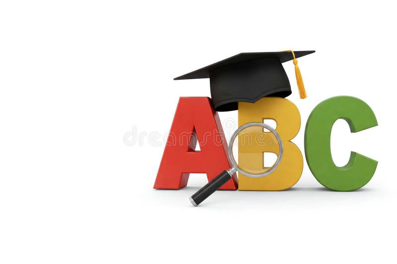 ABC Letters with Magnifying Glass and Academic Cap. Space for Text ...