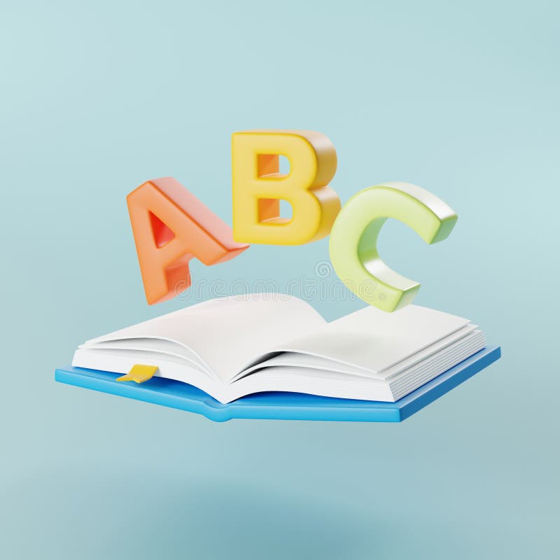 ABC on Open Book 3D Icon of for Education and Learning. 3D Render Stock ...
