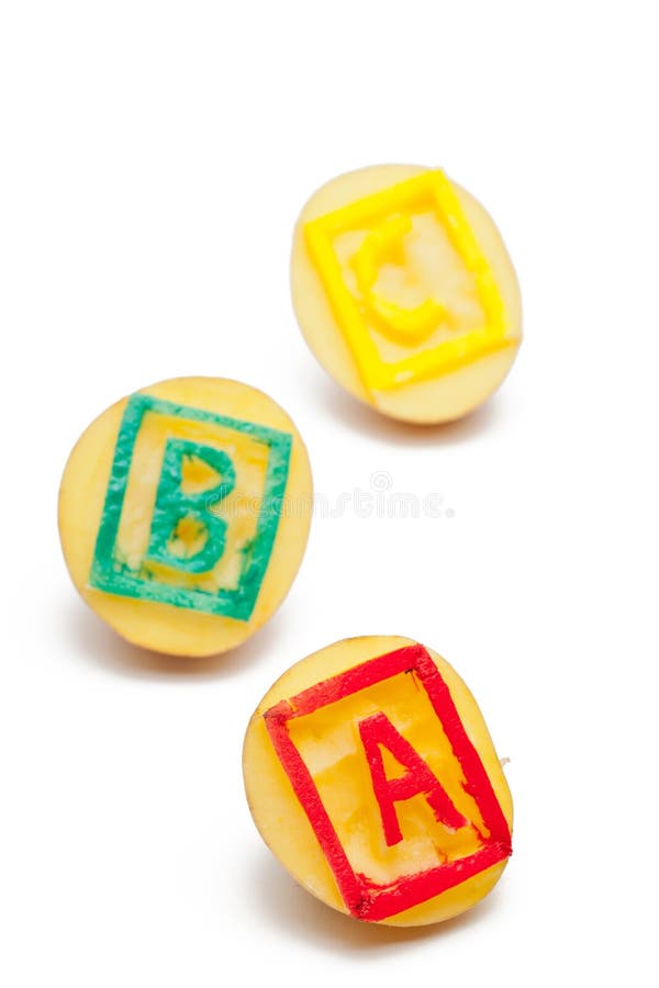 ABC potato stamps stock photo. Image of colors, white - 20280080