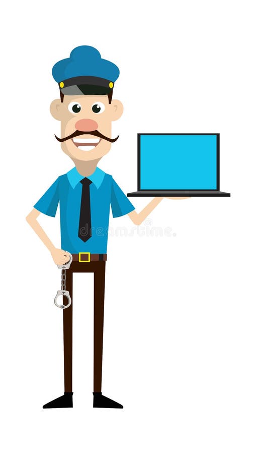Cartoon Cop Policeman - Presenting a Laptop Stock Vector - Illustration ...