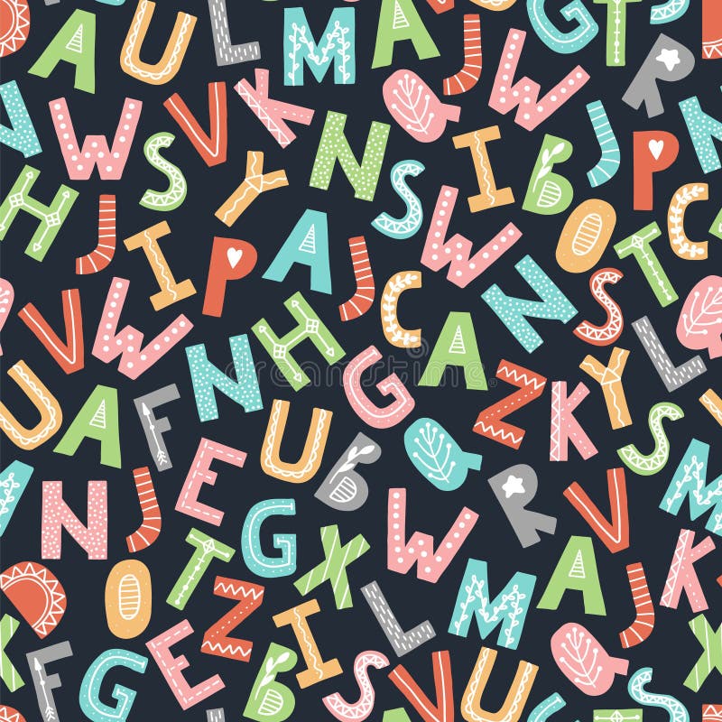 ABC Seamless Pattern. Scandinavian Style Alphabet. Vector Cartoon Hand ...