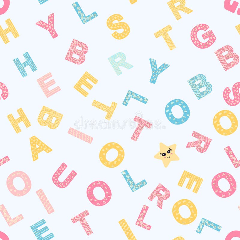 ABC Seamless Pattern in Simple Cartoon Style. Cute Alphabet Print ...