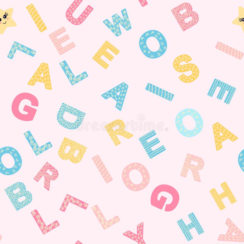 ABC Seamless Pattern in Simple Cartoon Style. Cute Alphabet Print ...