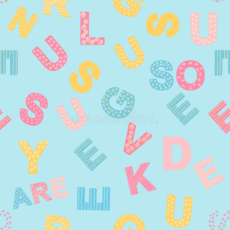 ABC Seamless Pattern in Simple Cartoon Style. Cute Alphabet Print ...