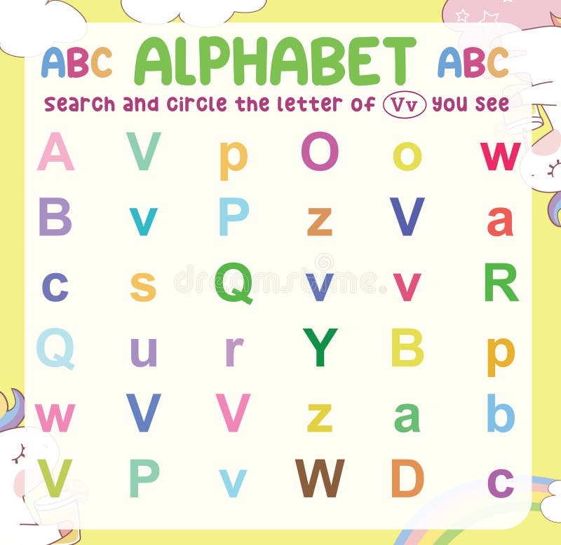 Search and Circle the Uppercase and Lowercase of Every V Letter on the ...