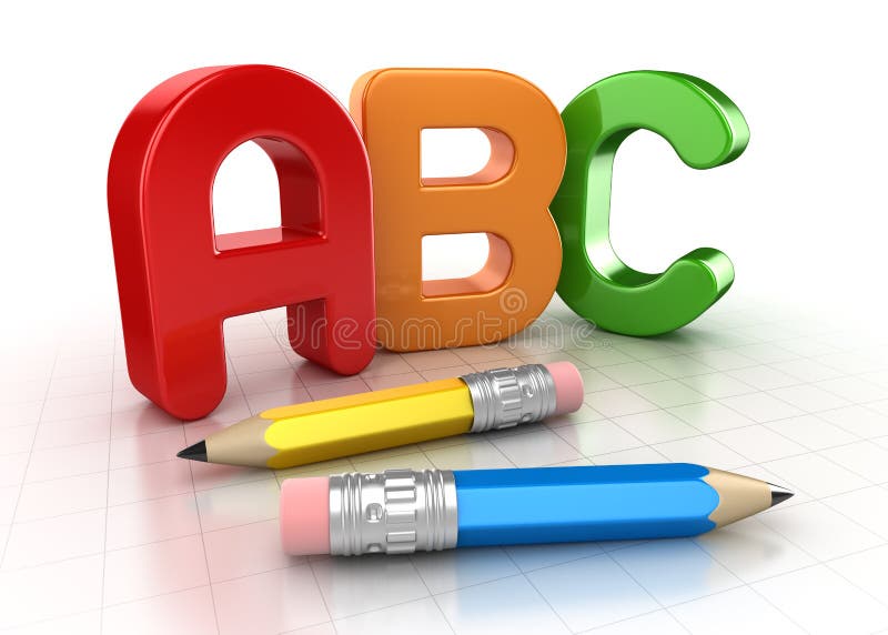 Abc text and pencil stock illustration. Illustration of blue - 61487013