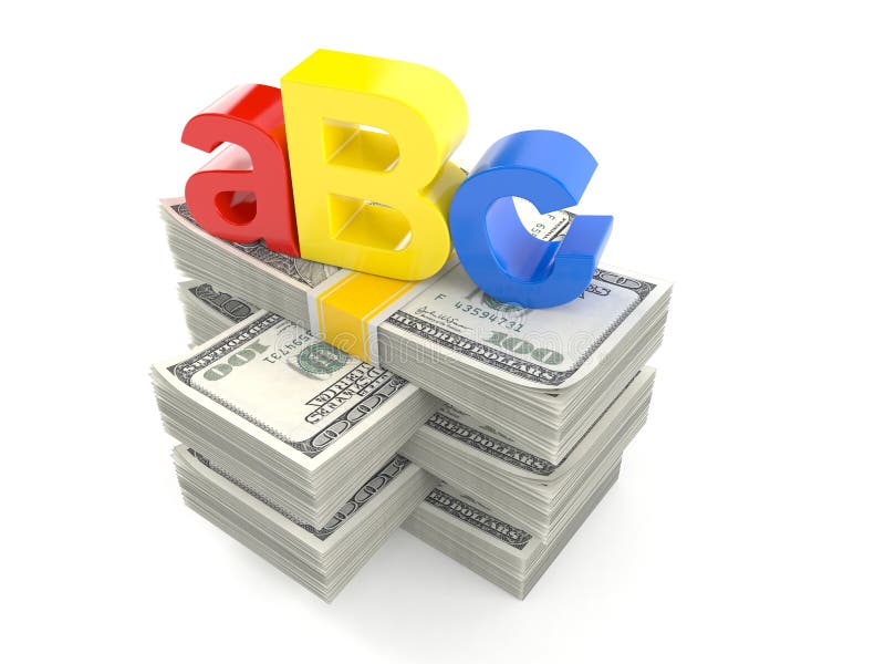 ABC text on stack of money stock illustration. Illustration of ...