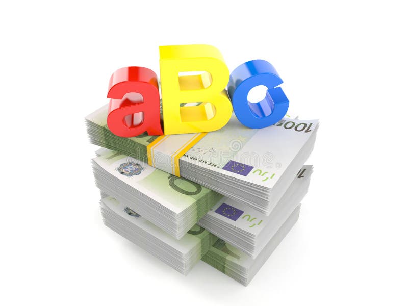 ABC text on stack of money stock illustration. Illustration of ...