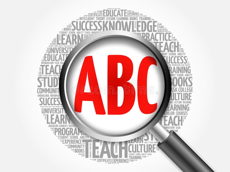 ABC Word Cloud with Magnifying Glass Stock Illustration - Illustration ...