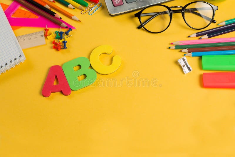 ABC Word School Stationery Colored Supply Flat Lay Stock Photo - Image ...