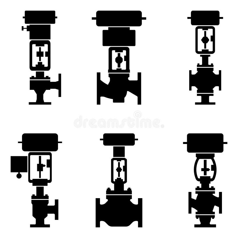 Regulating Valve. Pneumatic Control Valve. Silhouette Icons Stock ...