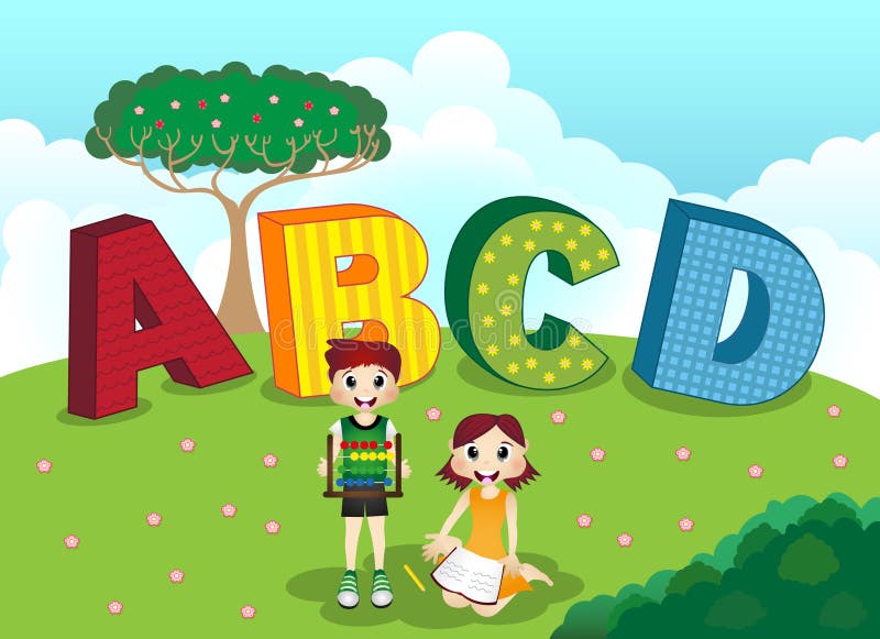 ABCD alphabet and children stock vector. Illustration of course - 54209685