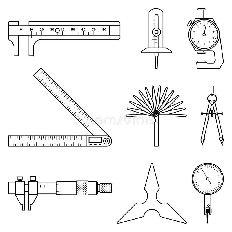 Various Kinds of Measure Instrument. Flat Icons. Vector Thin Line Stock ...