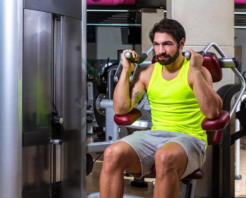 Abdominal Crunch Machine Workout Man Stock Photo - Image of beard ...