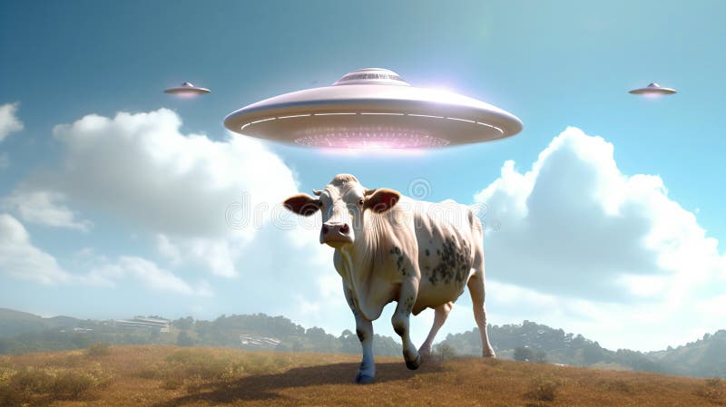 Abduction of a Cow by Aliens. Stock Illustration - Illustration of ...