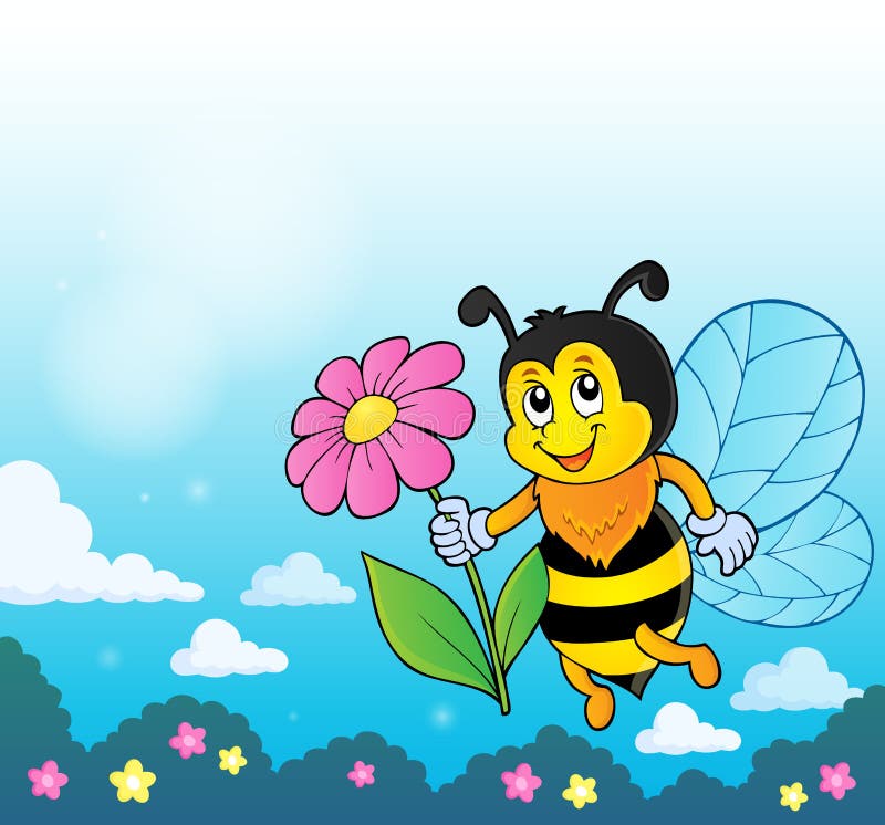 Abeja Feliz Que Lleva a Cabo El Tema 2 De La Flor Ilustración del ...