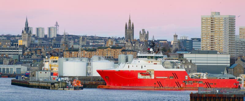 Aberdeen Harbour and Ship Viewed during Sunrise Stock Image - Image of ...