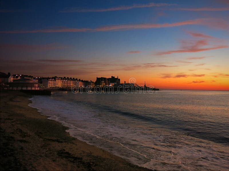 Aberystwyth Seafront and Beach at Sunset Stock Image - Image of ...