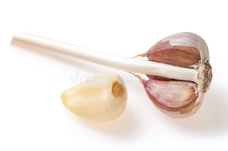 Abgezogene Knoblauchknolle Mit Einer Abgezogenen Knoblauchzehe Isolared ...