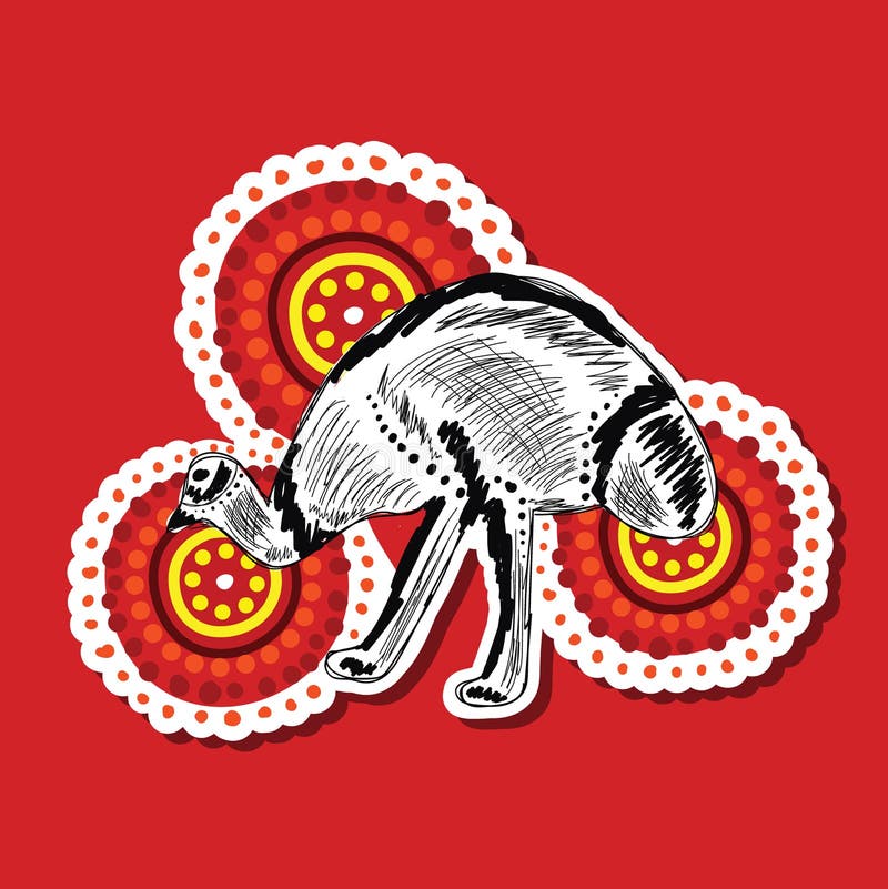 Aboriginal Art Sticker Design Illustration with Emu Stock Illustration ...