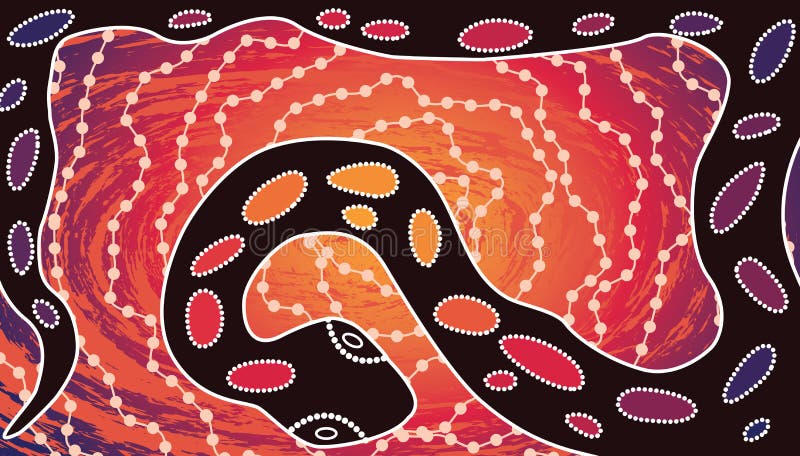 Aboriginal Art Vector Painting with Snake. Stock Vector - Illustration ...