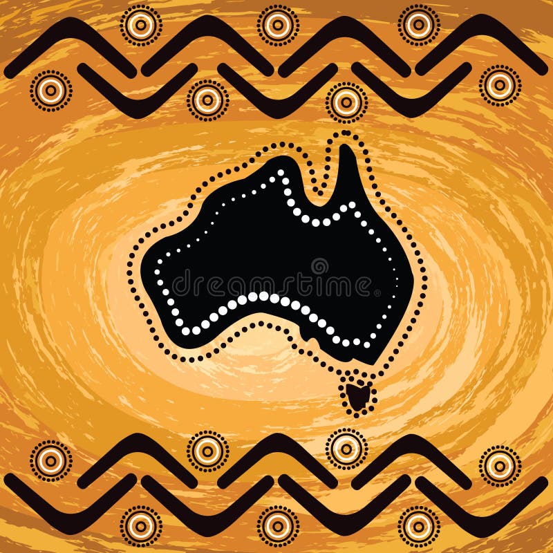 Aboriginal Dot Art Background with Map Stock Vector - Illustration of ...